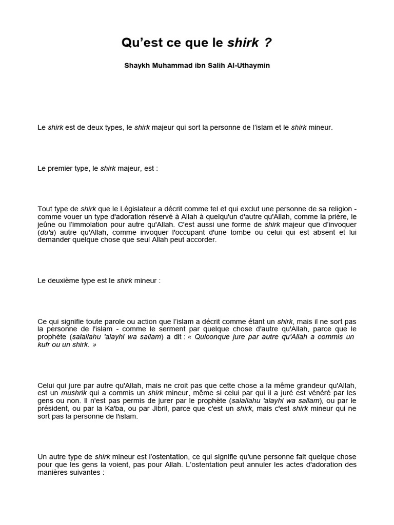 Qu'est Ce Que Le Shirk | PDF