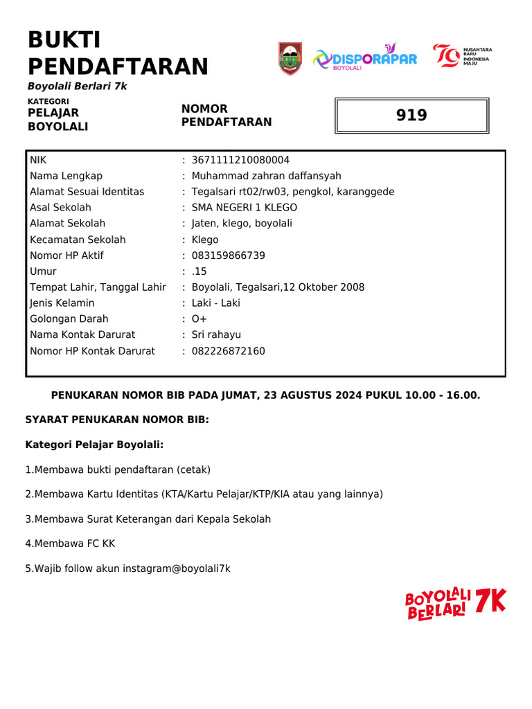 Cetak Bukti Pendaftaran | PDF