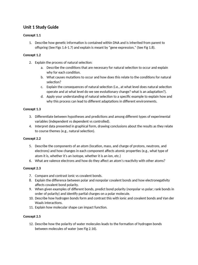 Unit 1 Study Guide | PDF