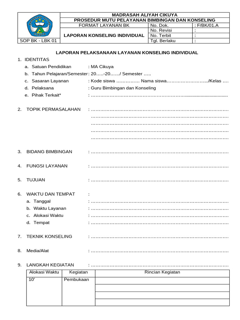 Lbk.01.a Laporan Konseling Individual | PDF