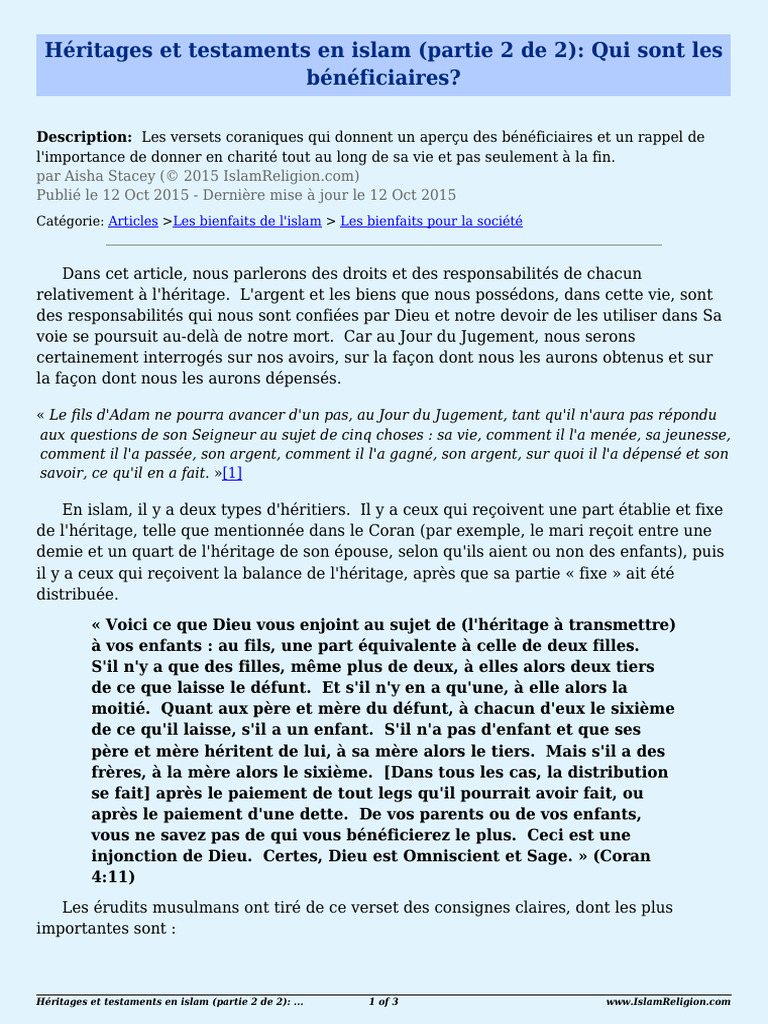 Islamic Inheritance and Wills Part 2 of 2 5222 FR | PDF