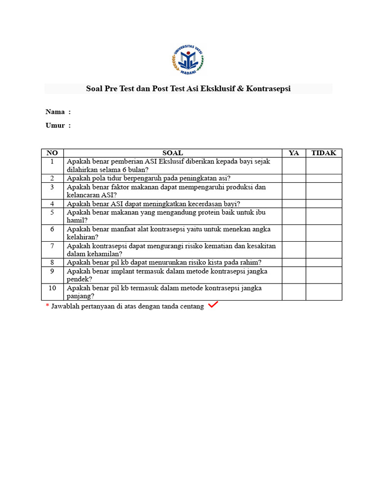 Test Dan Post Test Asi Eksklusif | PDF