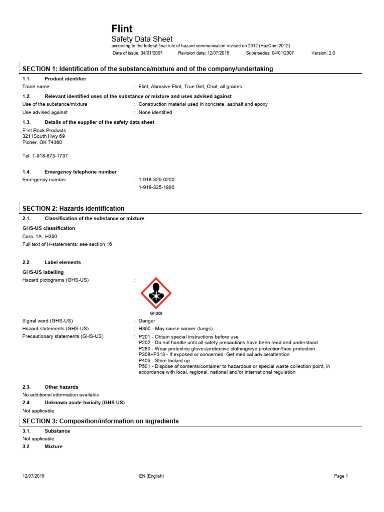 Flint Group Safety Data Sheet | PDF | Toxicity | Workplace
