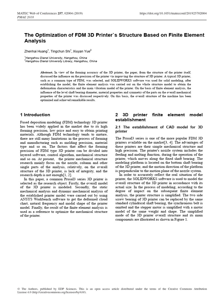 The Optimization of FDM 3D Printers Structure Bas | PDF