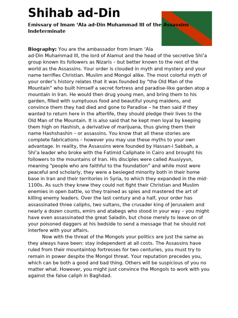 Character Sheet - Shihab Ad-Din | PDF