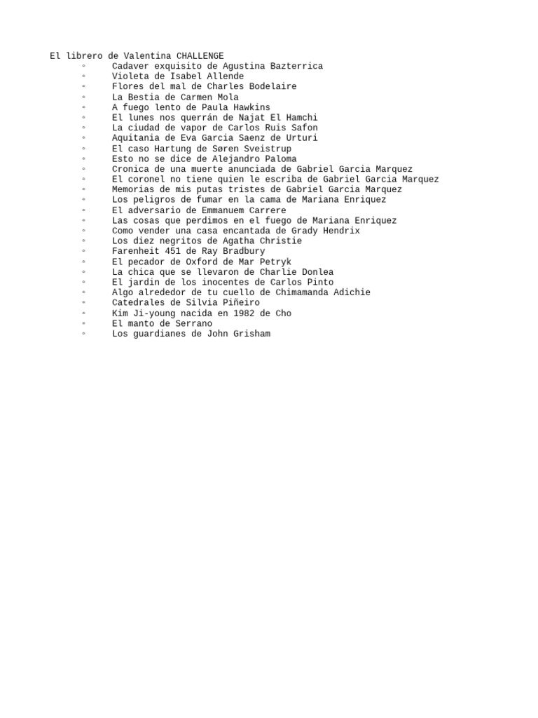 El Librero de Valentina Challenge | PDF