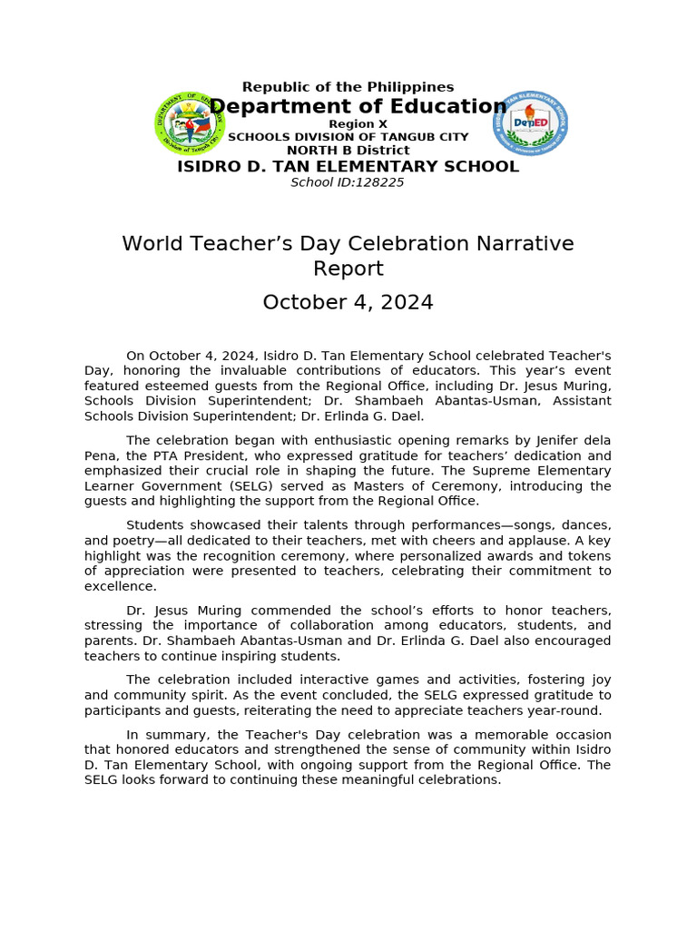 Teachers Day Narrative Report | PDF