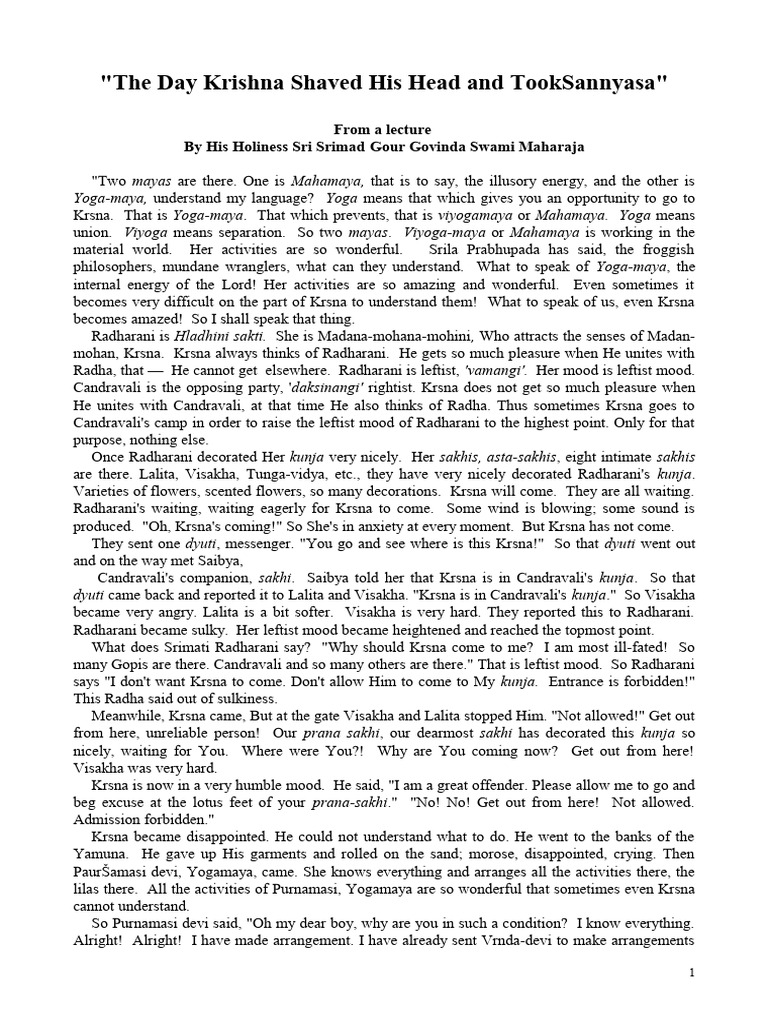 Day Krishna Shaved His Head Gour Govinda Swami | PDF
