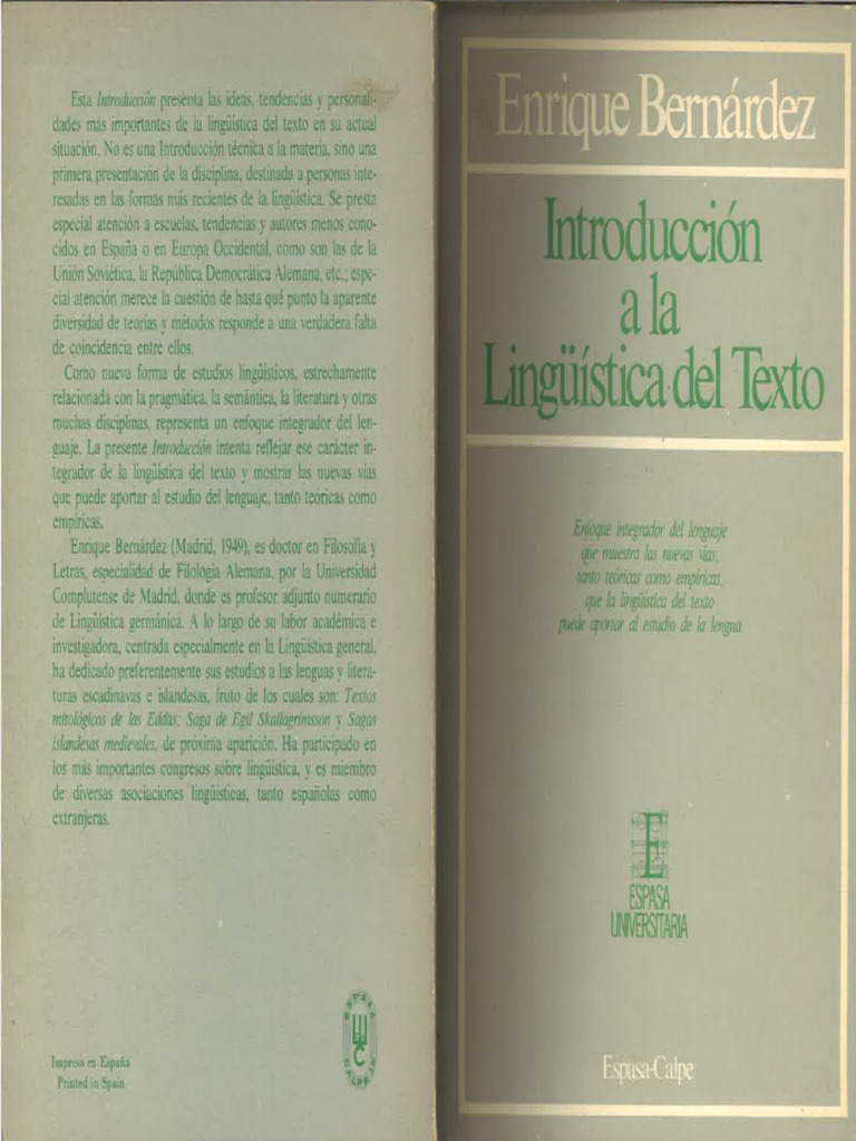 Introducciona La Linguistica Del Texto - Bernardez LEYENDO | PDF