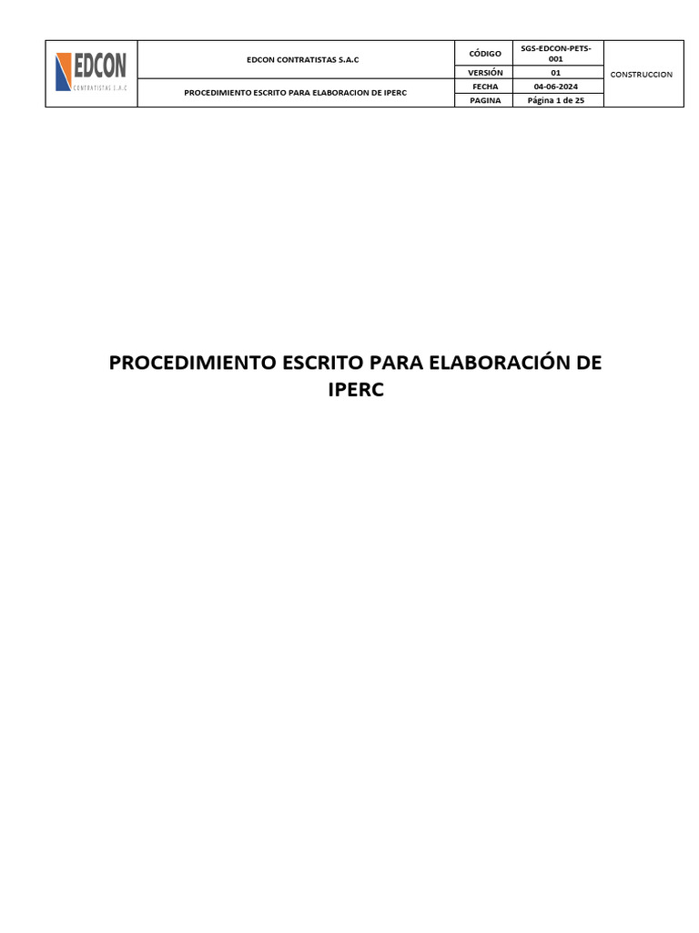 Sgs-Edcon-Pets-001 Elaboracion de Iperc | PDF | Riesgo | Evaluación
