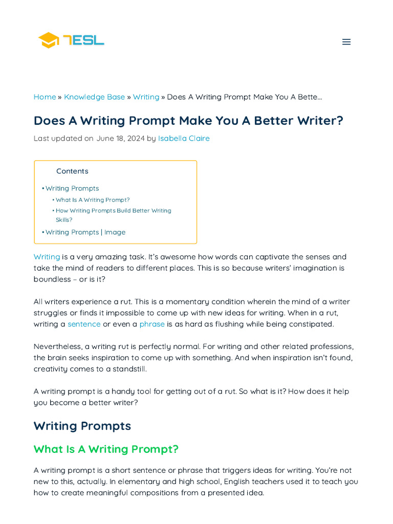 Does A Writing Prompt Make You A Better Writer - 7ESL | PDF