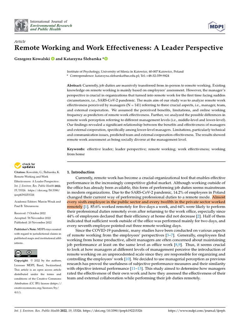 Remote Working and Work Effectiveness A Leader Perspective | PDF