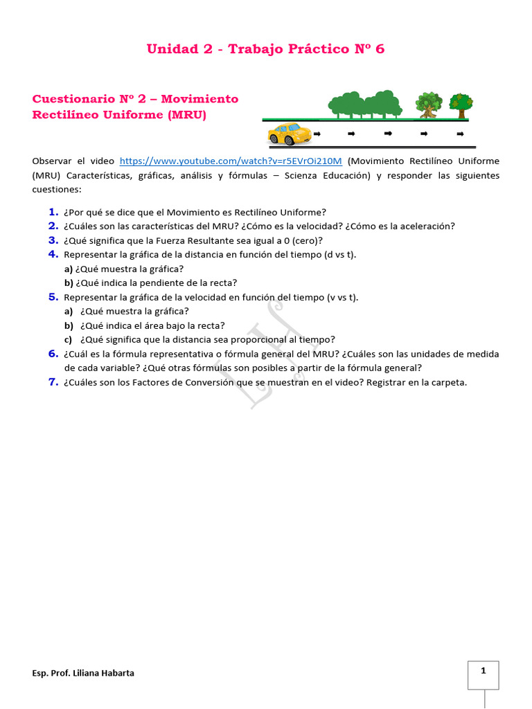 TP #6 Cuestionario #2 MRU 5to. | PDF