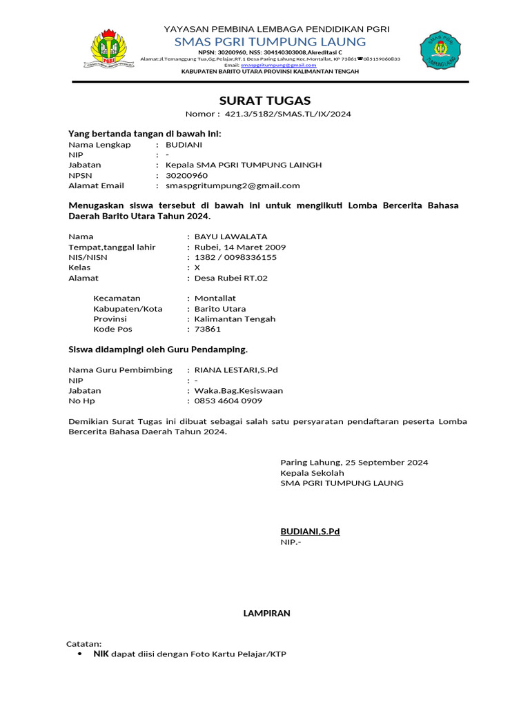 Surat Tugas Peserta Lomba | PDF