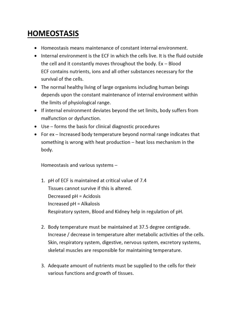 Homeostasis Notes | PDF