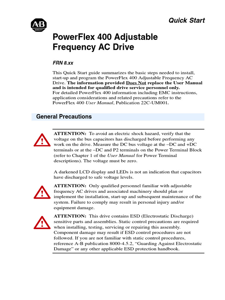 Powerflex 400 Adjustable Frequency Ac Drive: Quick Start | PDF