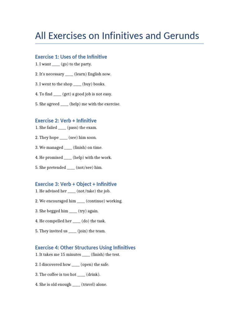 All Infinitives Gerunds Exercises | PDF