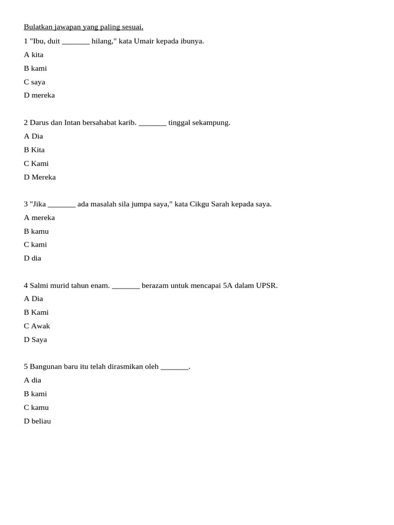 Bulatkan Jawapan Yang Paling Sesuai | PDF