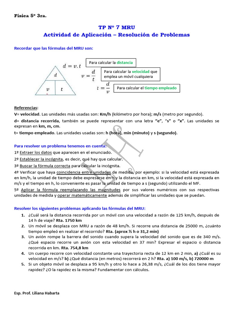 TP Nº 7 Problemas MRU 5to. | PDF