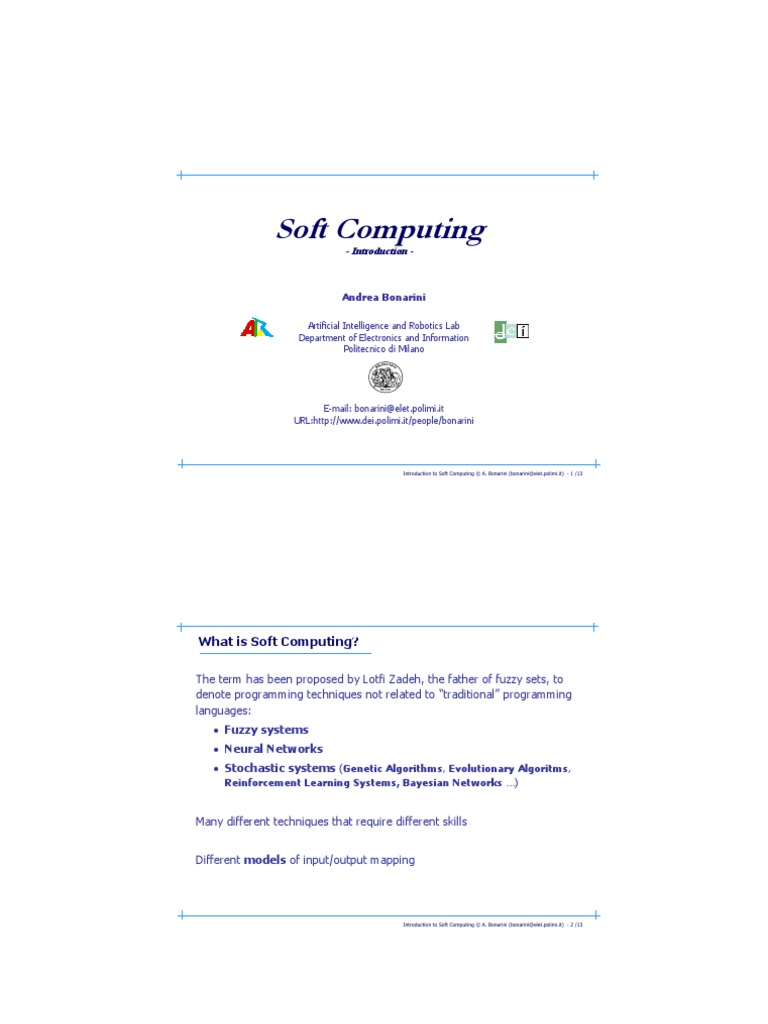 Soft Computing: Andrea Bonarini | PDF | Statistical Classification | Artificial Neural Network