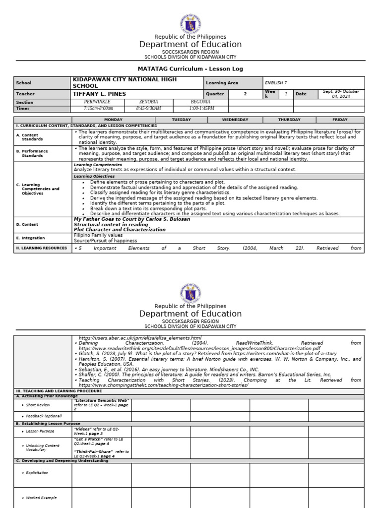 Eng7 DLL Q2 W1 | PDF
