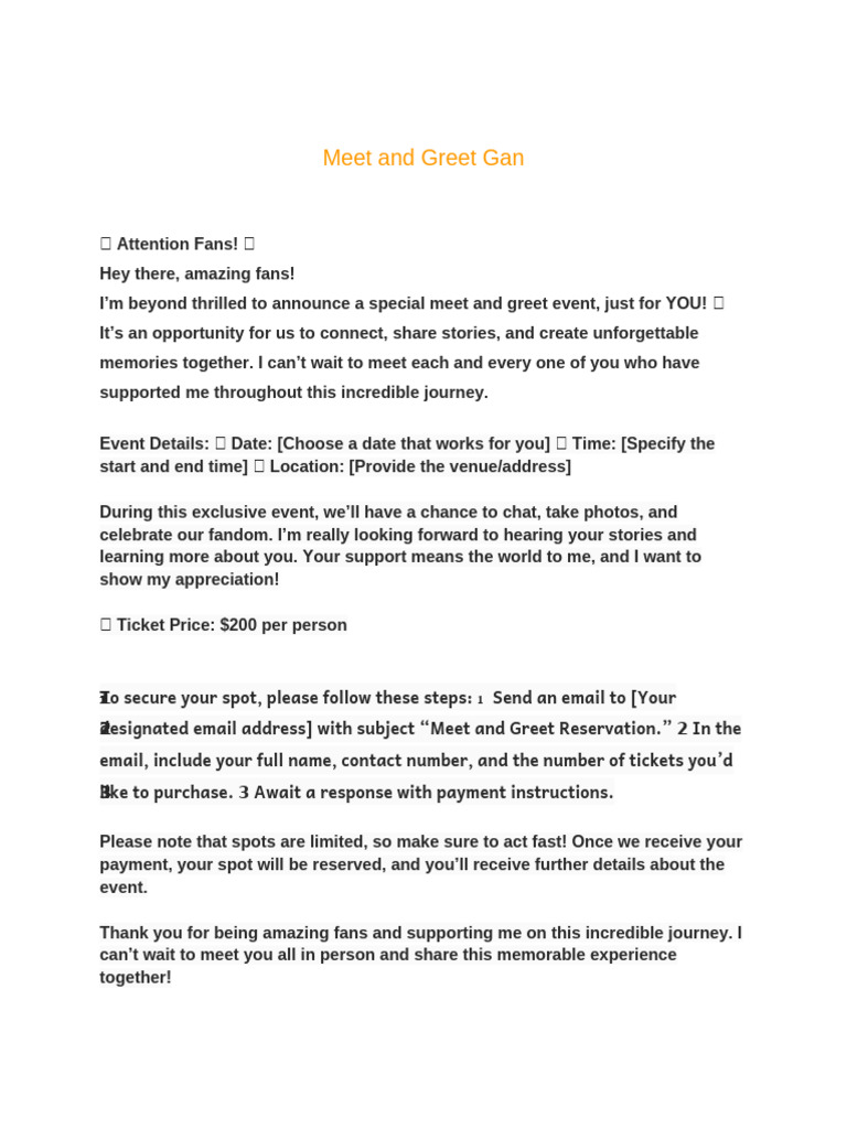 Celeb Sample Meet and Greet FMT | PDF