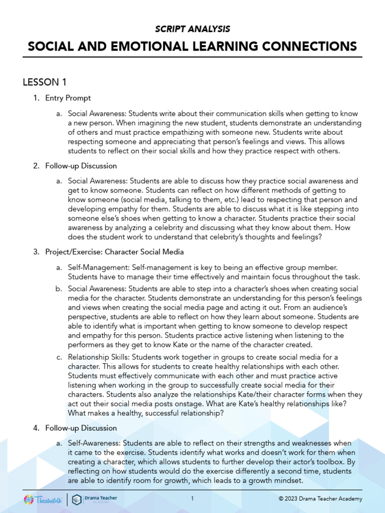 Social Emotional Learning Connections | PDF