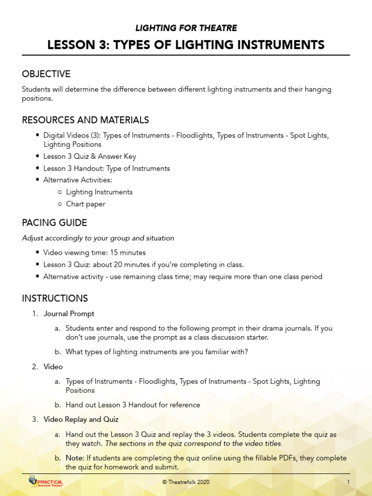 Introduction To Technical Theatre - Program3 - Lesson 3 | PDF