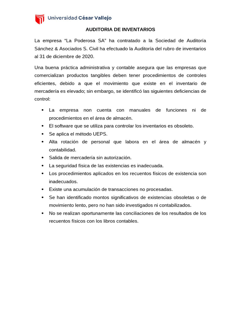 Sesión 5 Caso Práctico AUDITORIA DE INVENTARIOS | PDF