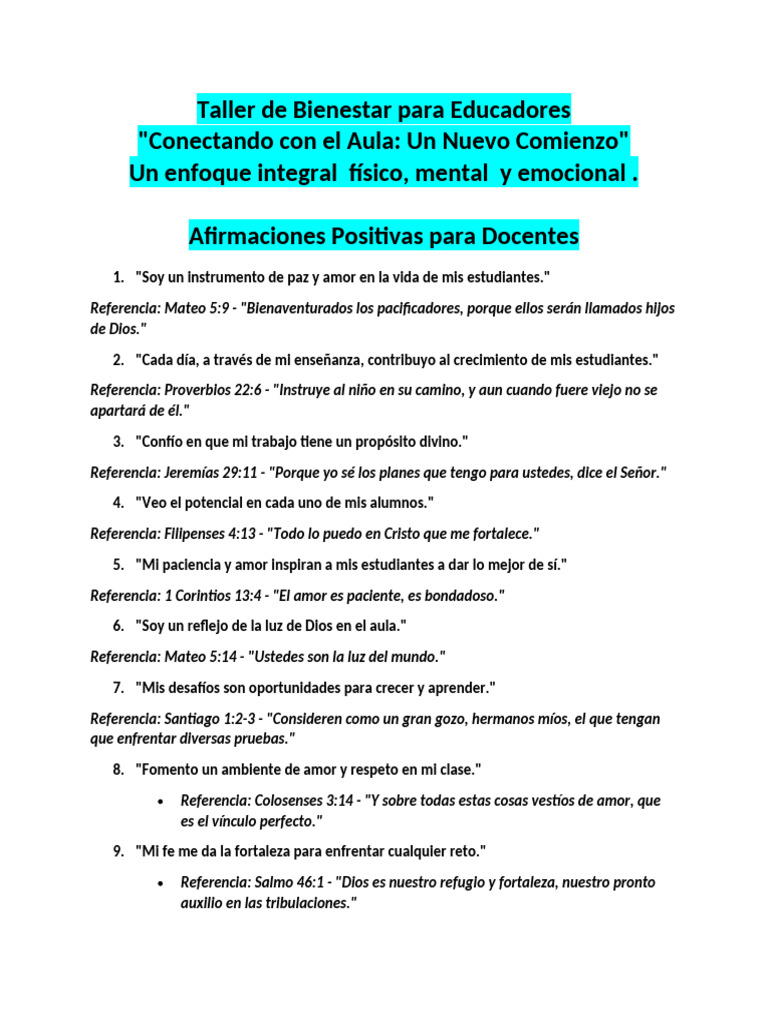 Afirmaciones Positivas para Docentes | PDF