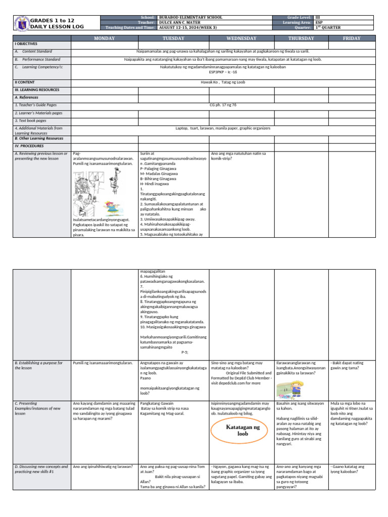 DLL - Esp 3 - Q1 - W3 | PDF