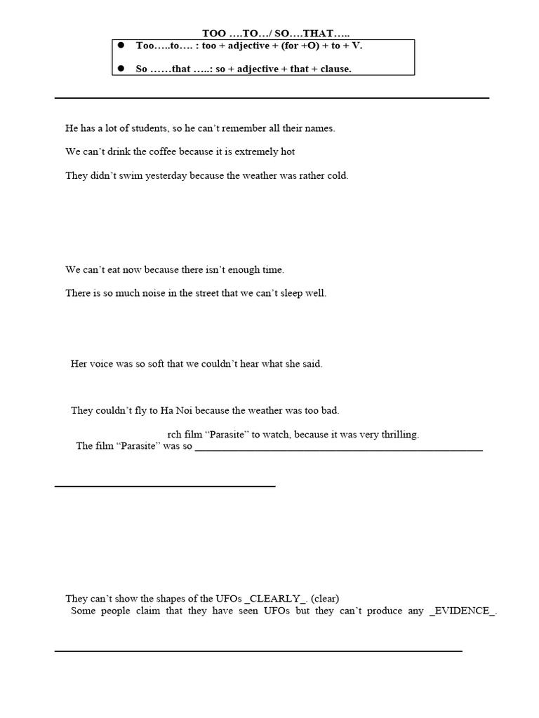 onluyen.vn - Cấu trúc So .. that, Too ... to trong Tiếng Anh lớp 9 | PDF