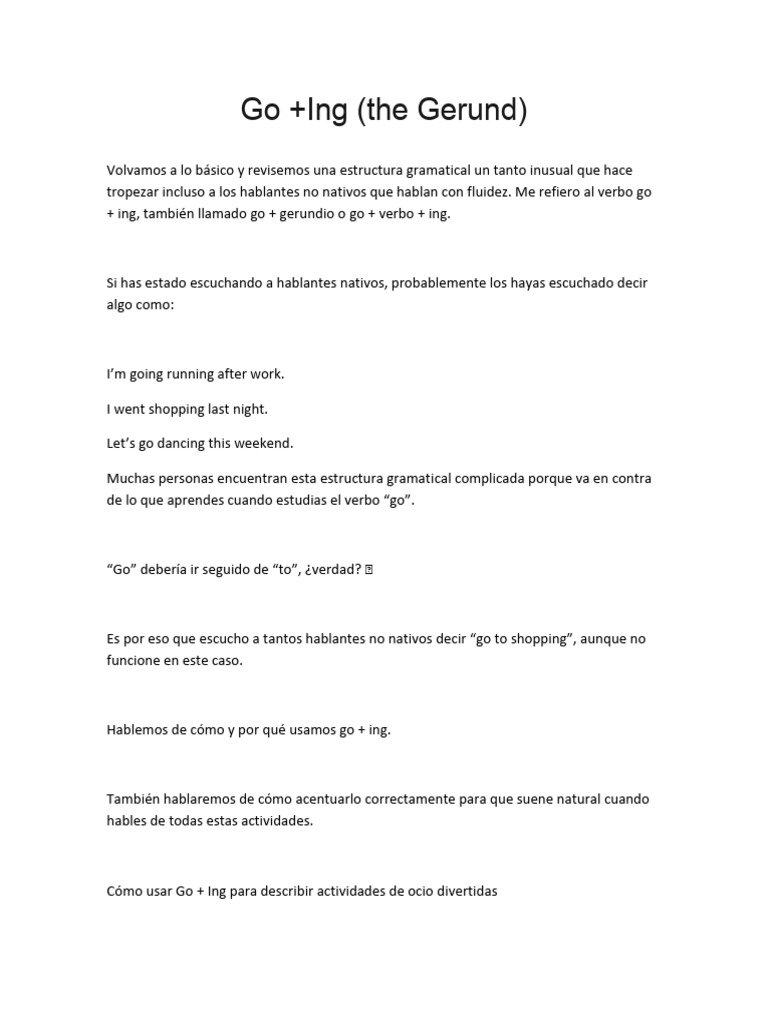 Go +ing (The Gerund) | PDF
