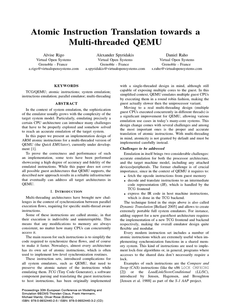 Atomic Instruction Translation Towards A Multi-Threaded QEMU | PDF