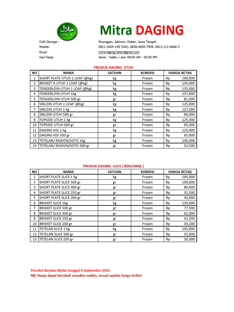 Price List Retail September 2024 | PDF