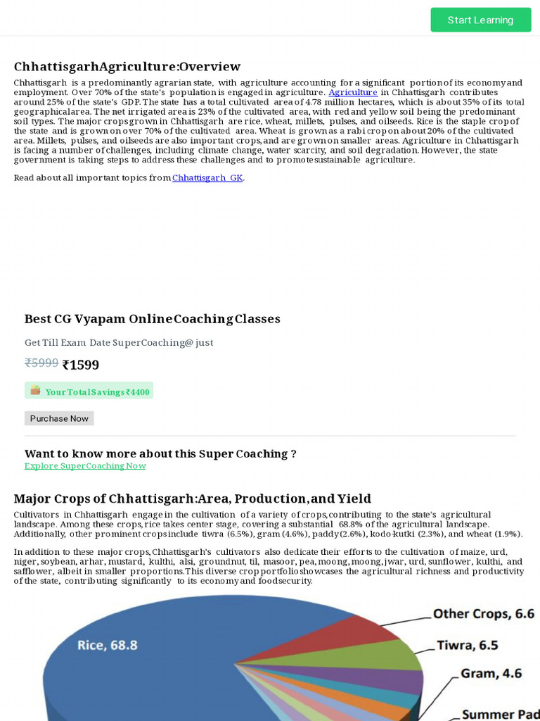 Chhattisgarh Agriculture - Everything You Need To Know! | PDF