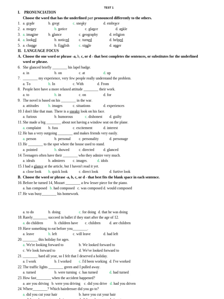 Unit 2 - BT MLH 11 - Test 1 | PDF
