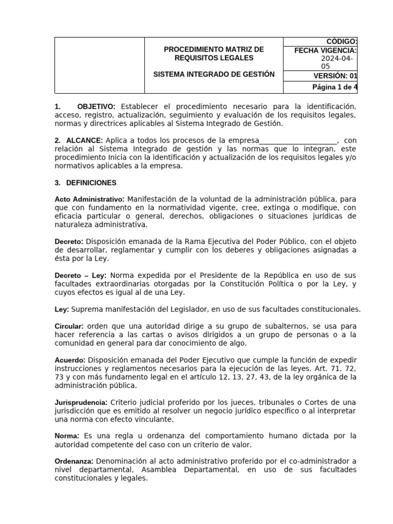 GJ-P-003 Procedimiento Matriz de Requisitos Legales 1 | PDF