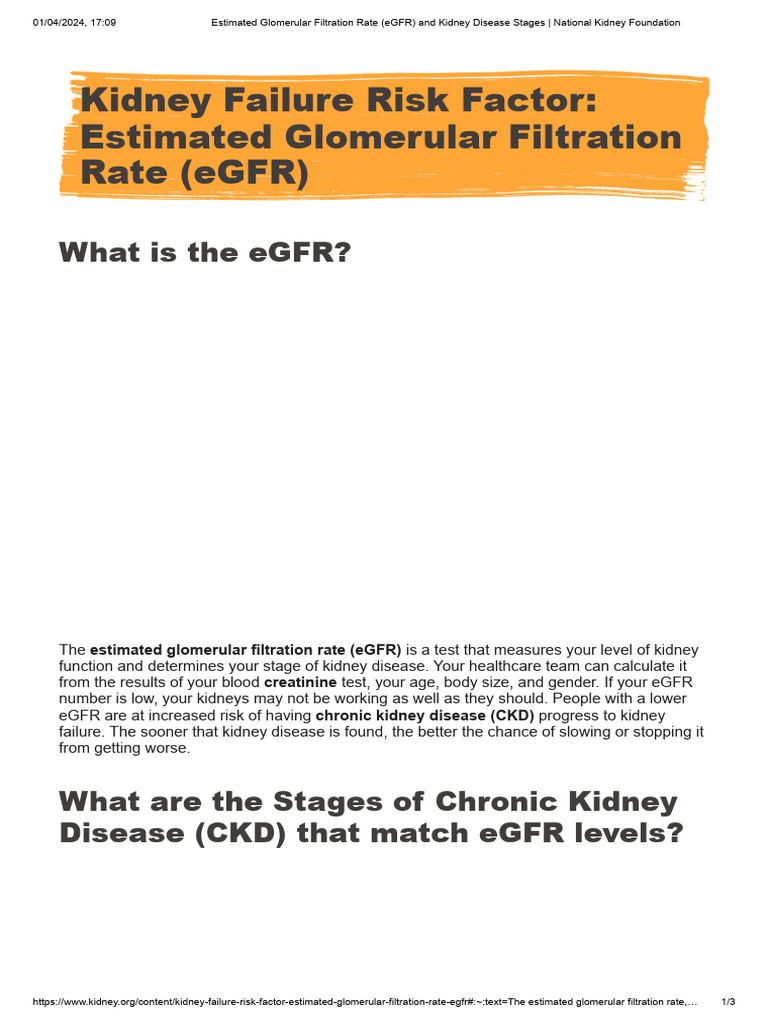 eGFR & Kidney Disease Stages - National Kidney Foundation | PDF