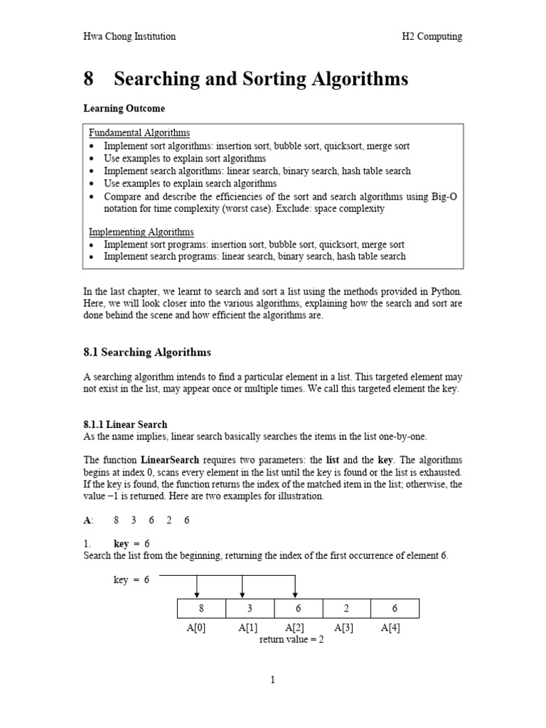 HCI 8. Searching and Sorting Algorithms (2022) | PDF