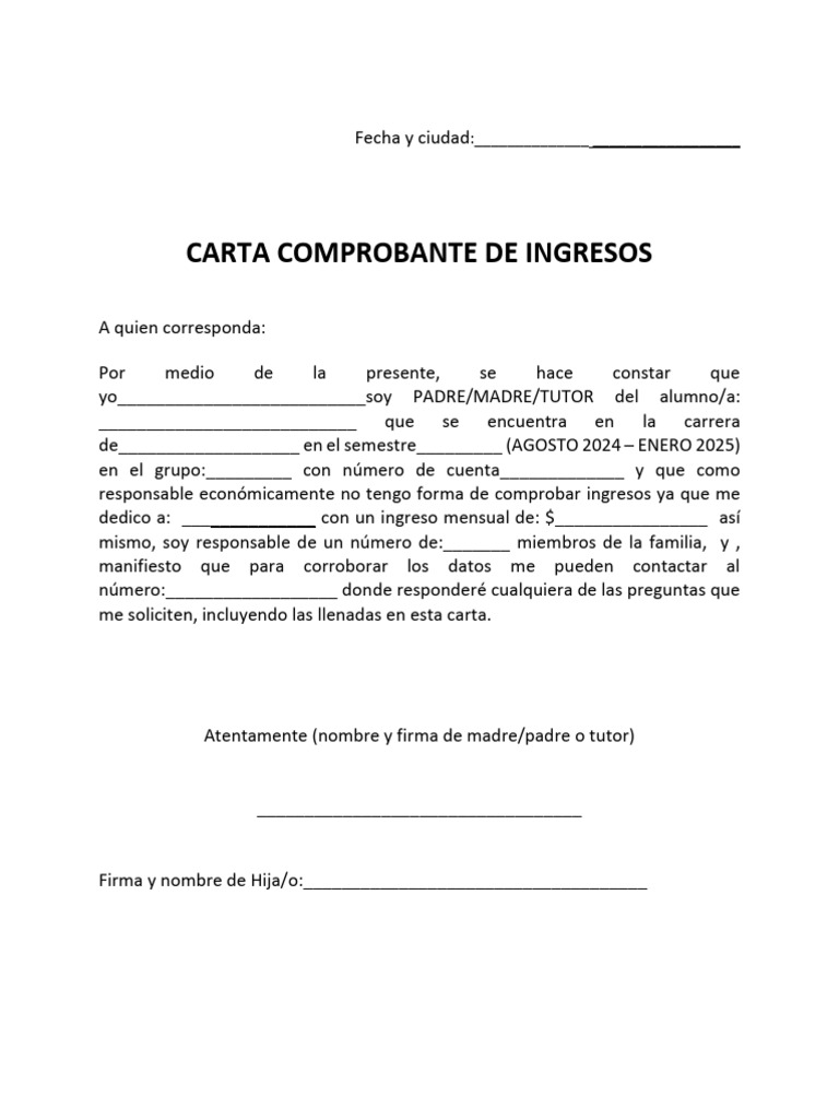 Carta Comprobante de Ingresos | PDF