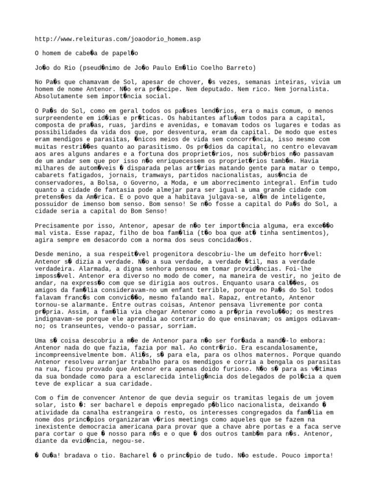 Joao Do Rio - O Homem de Cabeca de Papelao | PDF