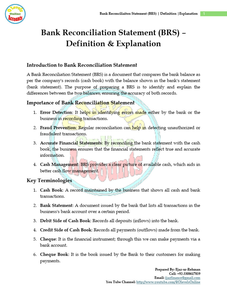 Bank Reconciliation Statement Guide | PDF | Banks | Finance & Money ...
