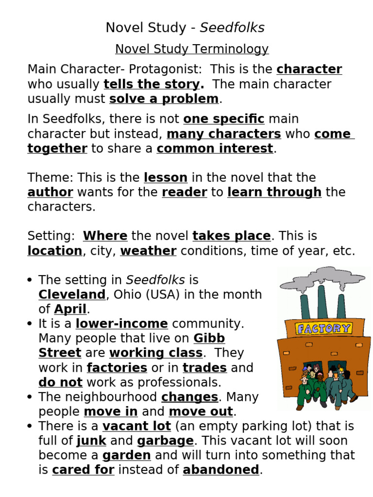 SEEDFOLKS - Novel Study Chapter 1 and 2 and Theme Overhead | PDF