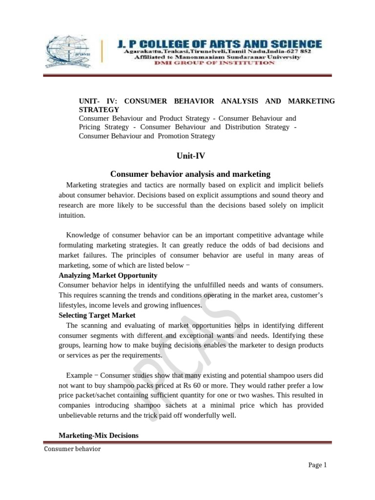 Consumer Behaviour-4 and 5 Unit-NOTES | PDF
