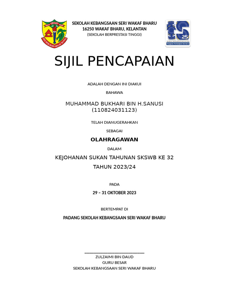 Sijil Olahragawan | PDF