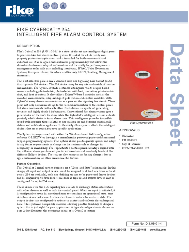 Fike Cybercat™ 254 Intelligent Fire Alarm Control System | PDF | Relay ...