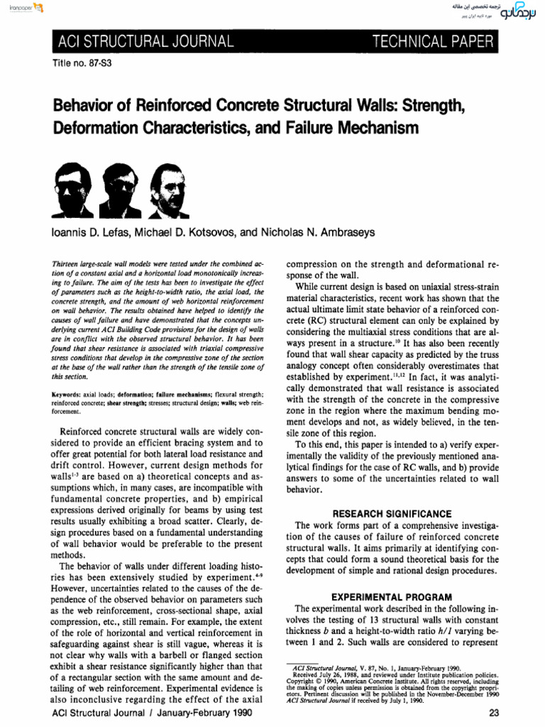 Behavior of Reinforced Concrete Structural Walls: Strength, Deformation ...