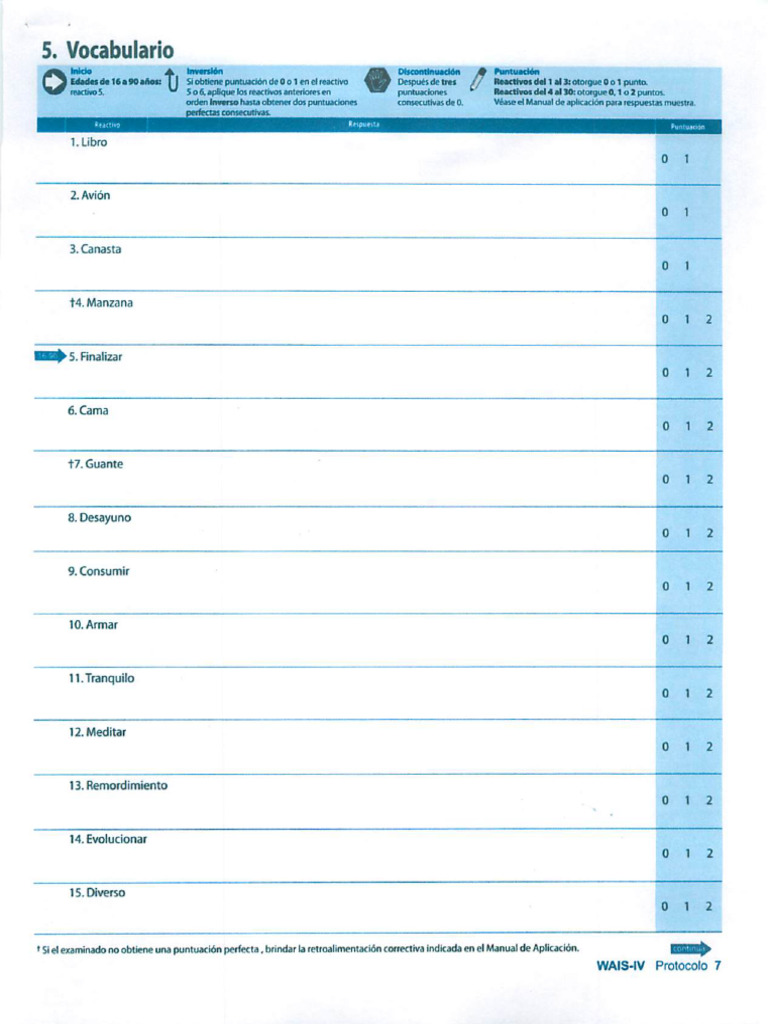 Vocabulario WAIS | PDF