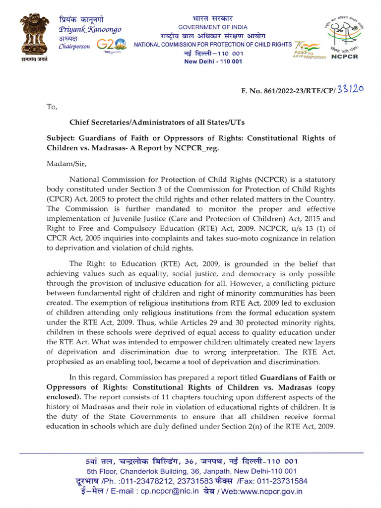Child Rights vs. Madrasas: NCPCR Report | PDF | Social Ethics | Politics